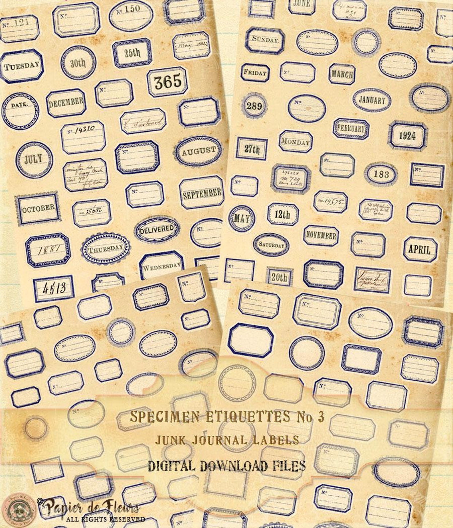 Specimen Etiquettes, Vintage Specimen Labels, Blue Signs No 3, Junk ...