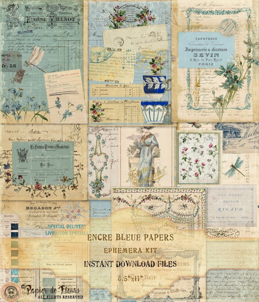 French Blue Papers Vintage Collection, Encre Bleue Papier, French Blue ...
