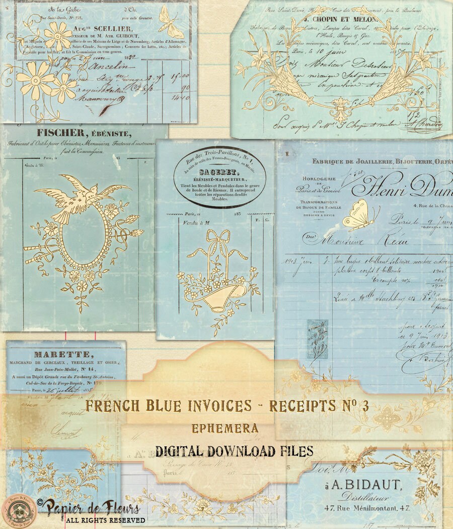 Vintage French Blue Invoices & Receipts French Blue Ledger - Etsy