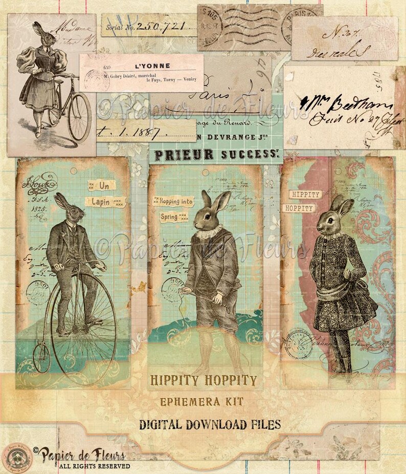 Hippity Hoppity Victorian Hares, Vintage Easter, Rabbits Ephemera Kit ...