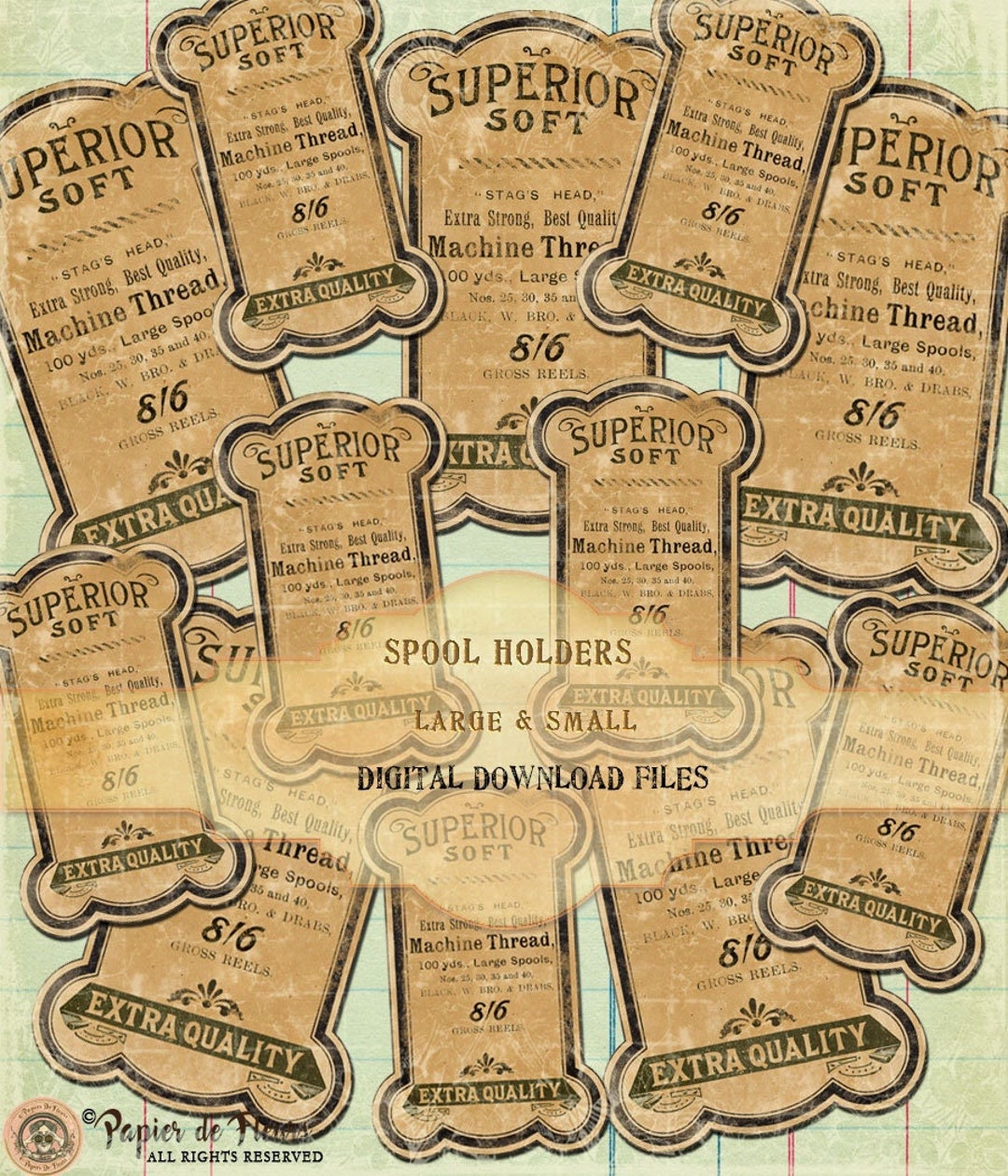 SPOOL Holders, THREAD Spool Cards, Vintage Ribbon Holder, Ephemera Lace ...