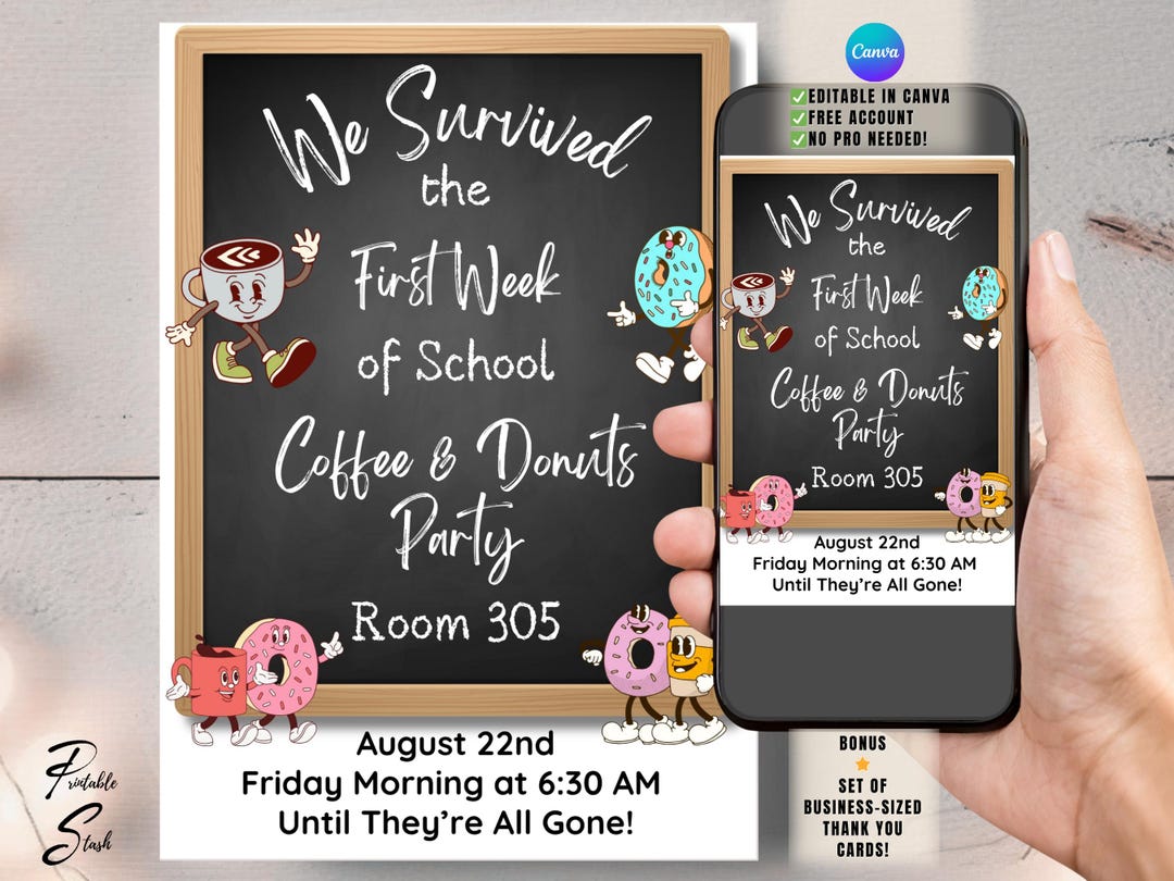 Teacher Donuts & Coffee Party Staff Appreciation Printable Digital ...