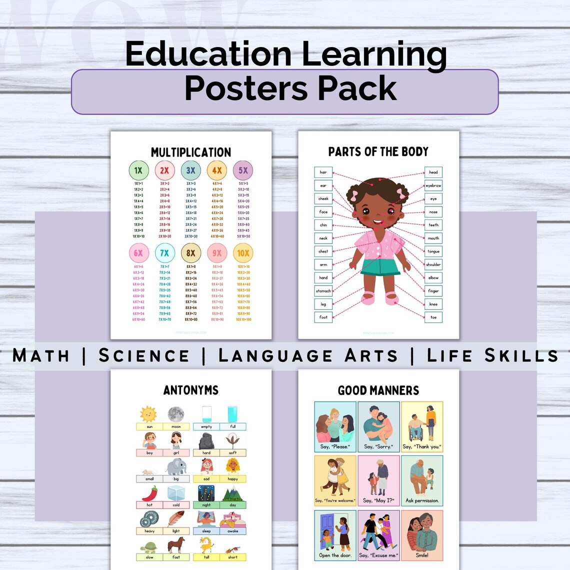 Homeschool Printable Learning Poster Pack, 3 Bonus Lessons, Math ...
