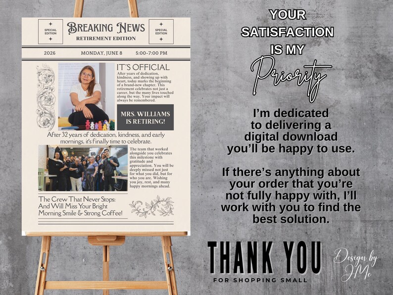 Editable Retirement Newspaper Gift Printable, Personalized Announcement ...