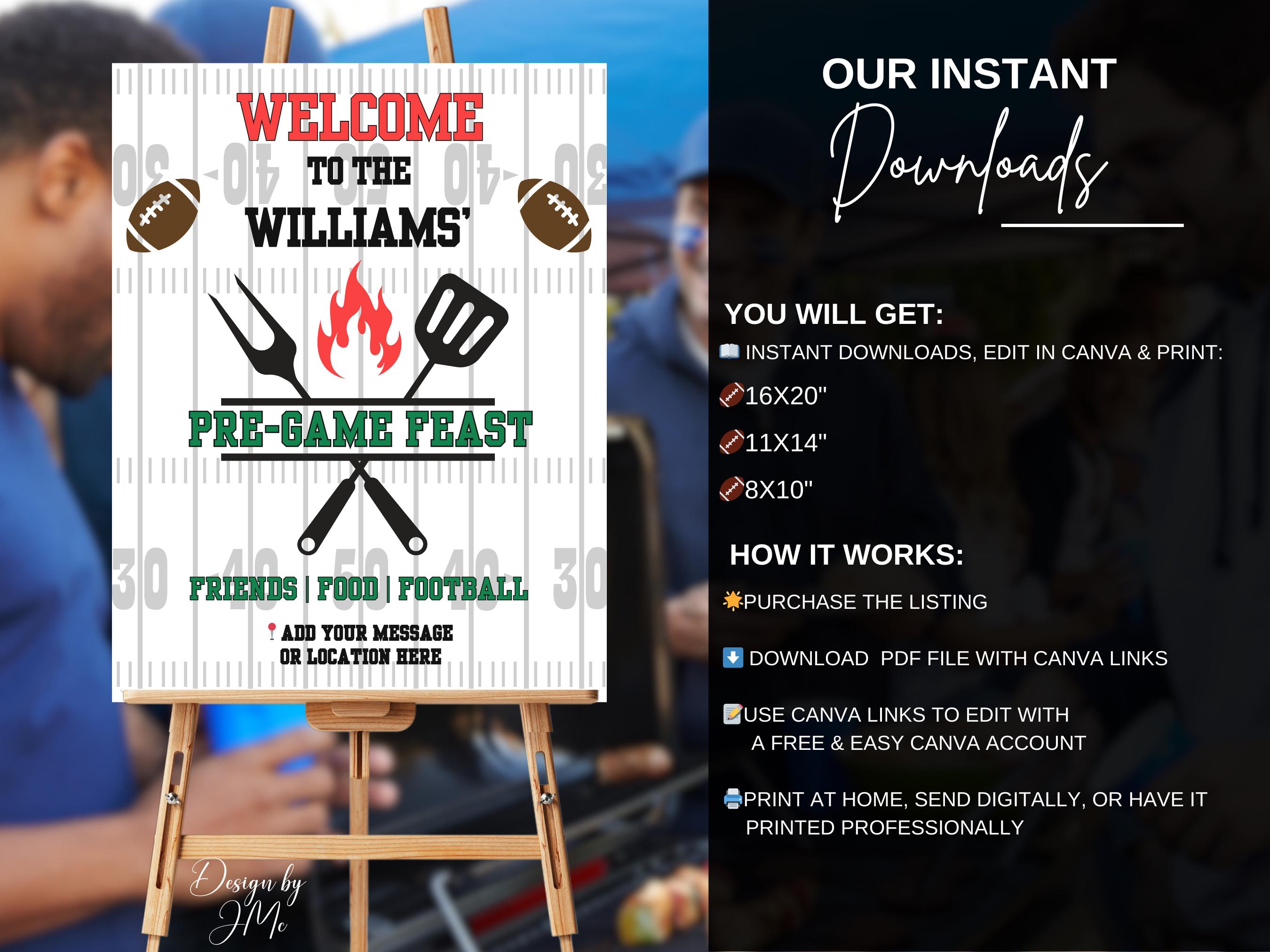 Editable Tailgate Party Welcome Sign, Football Pre-game Cookout ...