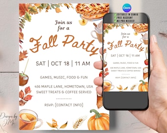 Editable Fall Harvest Party Printable Digital Invitation, Fall Festival ...