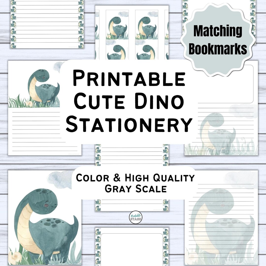 Cute Dinosaur Kids Stationery, Printable Kids Letter Writing, Dino ...