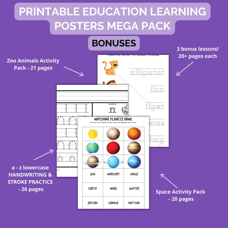 Homeschool Printable Learning Poster Pack 3 Bonus Lessons - Etsy
