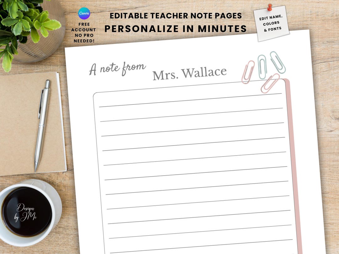 Editable Teacher Appreciation Gift, Personalized Note Pages ...