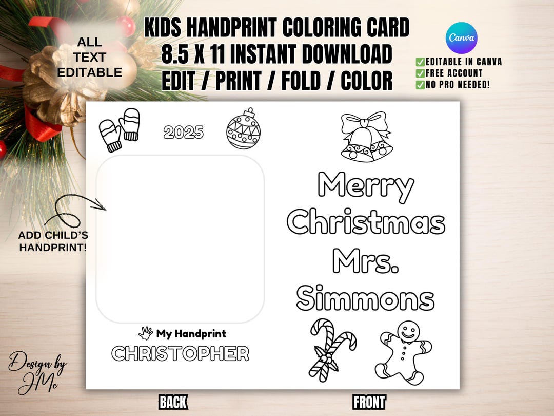 Editable Kids Handprint Christmas Card Printable, Easy Fold Craft ...