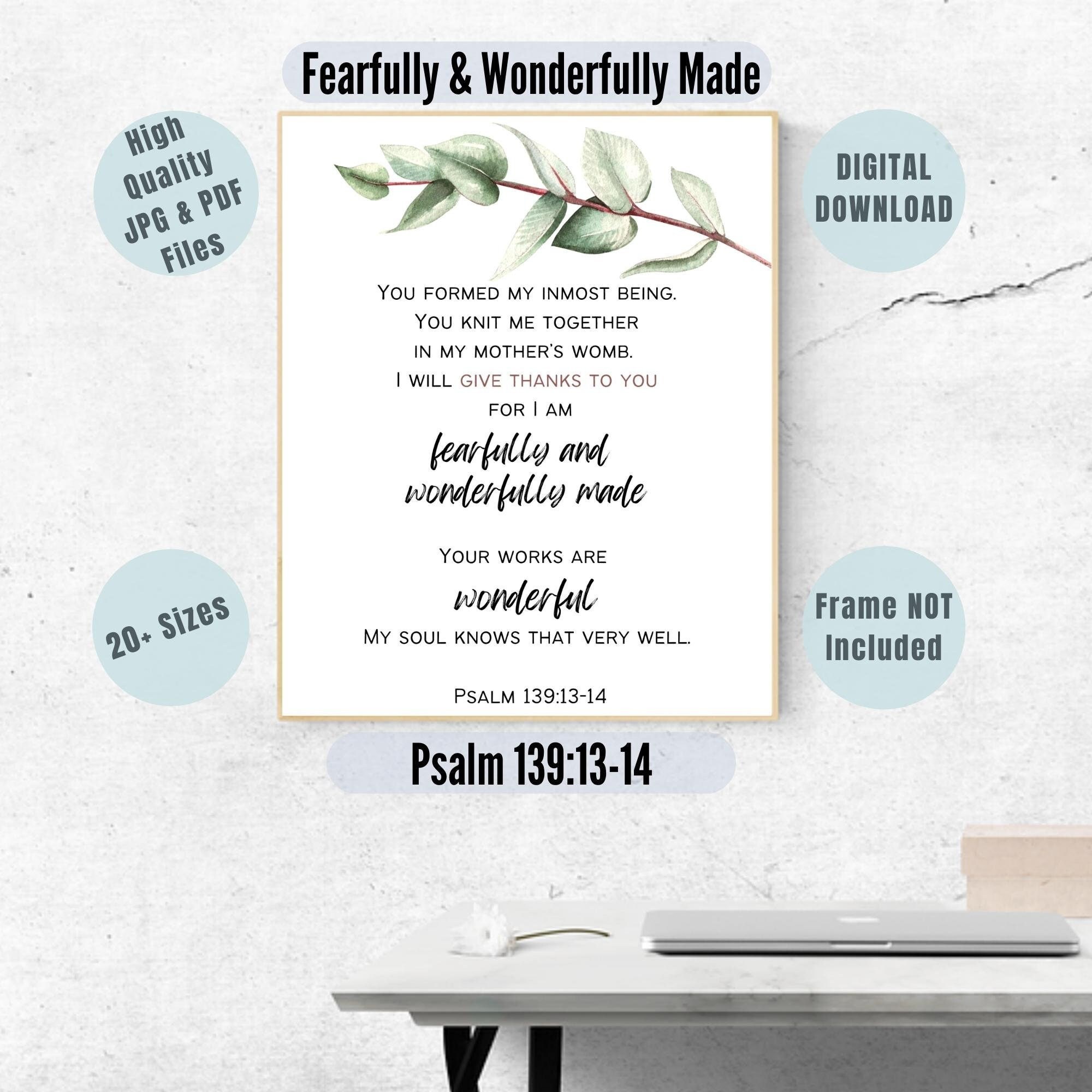 Printable Bible Verse Wall Art, Psalm 139:113-14, Fearfully and ...