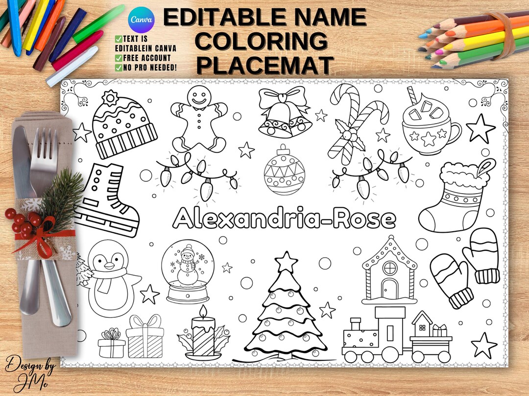 Editable Christmas Coloring Placemat, Personalized Holiday Table ...