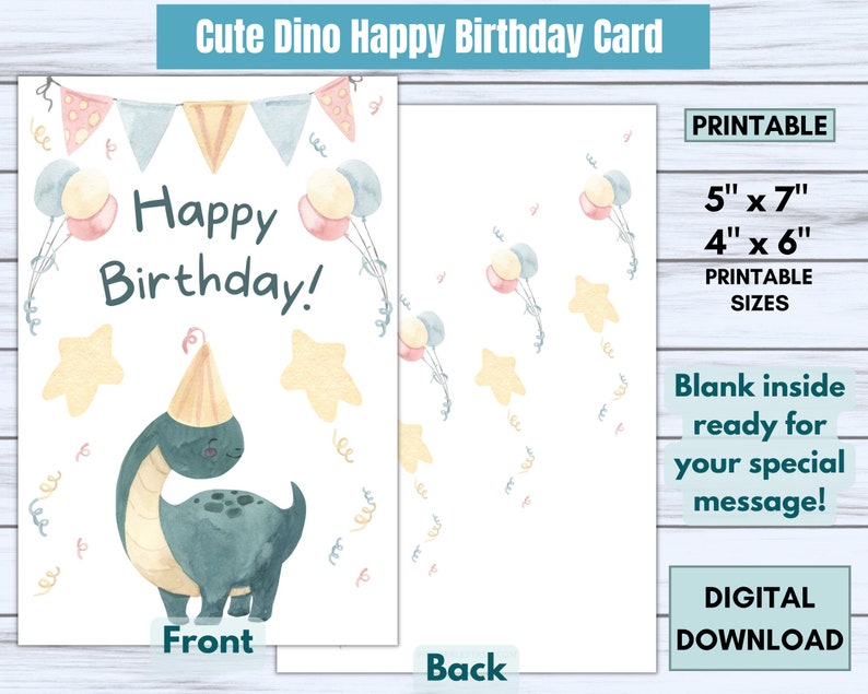 Printable Dinosaur Birthday Card, Birthday Card for Kids, Dino Birthday ...