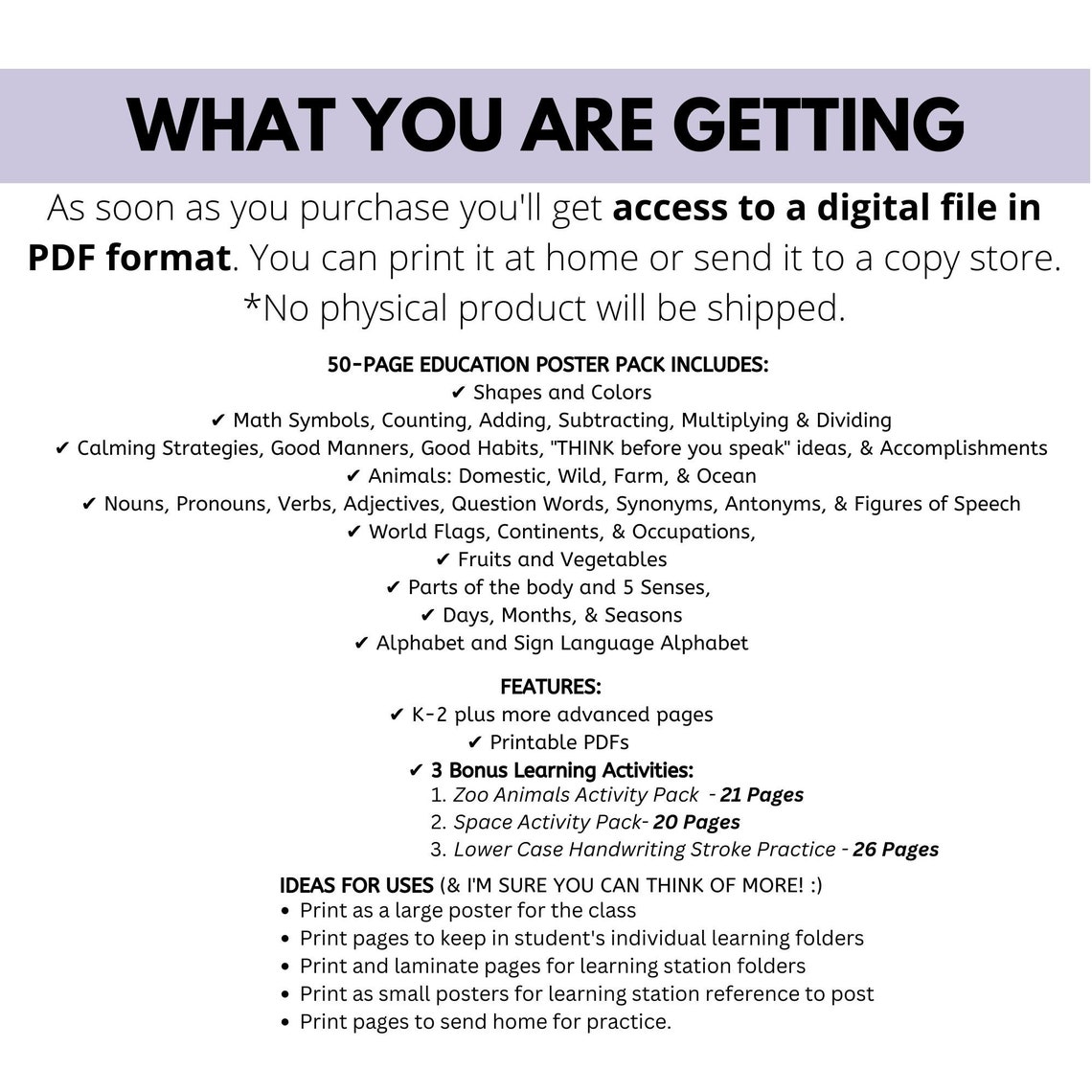 Homeschool Printable Learning Poster Pack, 3 Bonus Lessons, Math ...