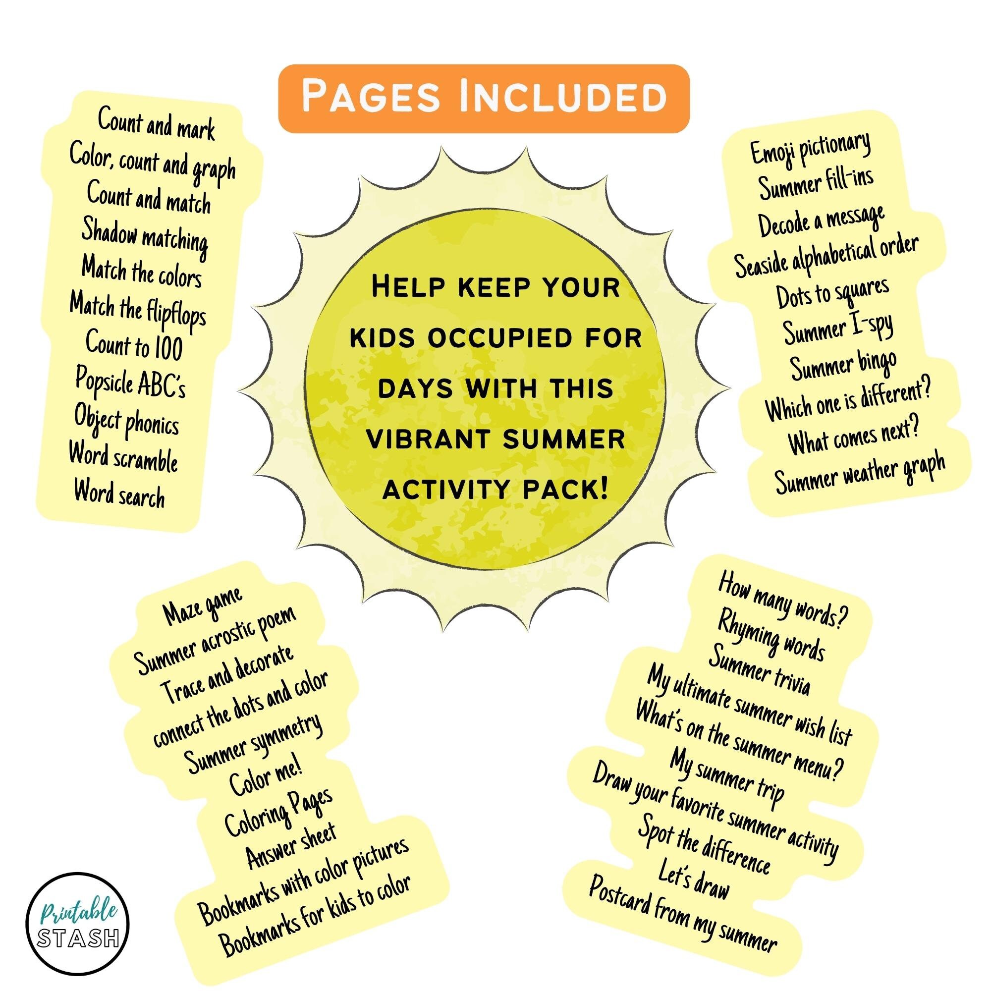 Kids Summer Learning Activities Bundle Summer Printables Summer ...