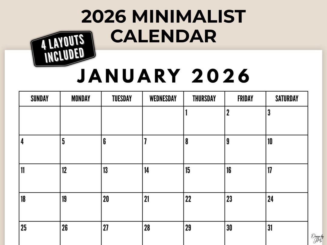 Minimalist 2026 Printable Calendar, Instant Download, Simple Access ...