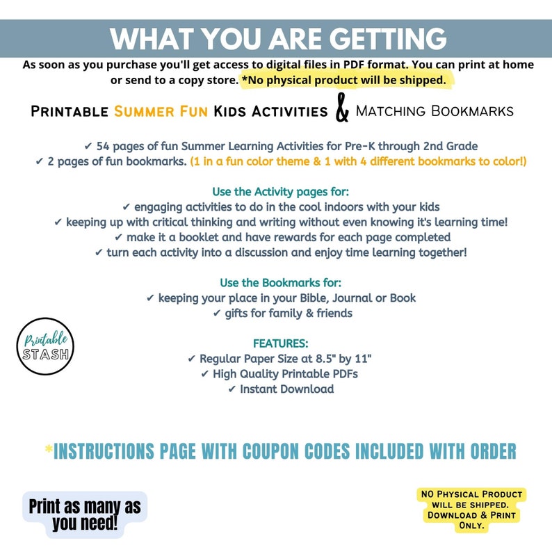 Kids Summer Learning Activities Bundle Summer Printables Summer ...