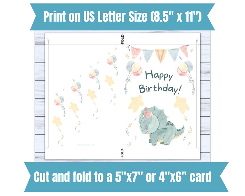 Printable Dinosaur Happy Birthday Card, Triceratops Dino, Cute ...