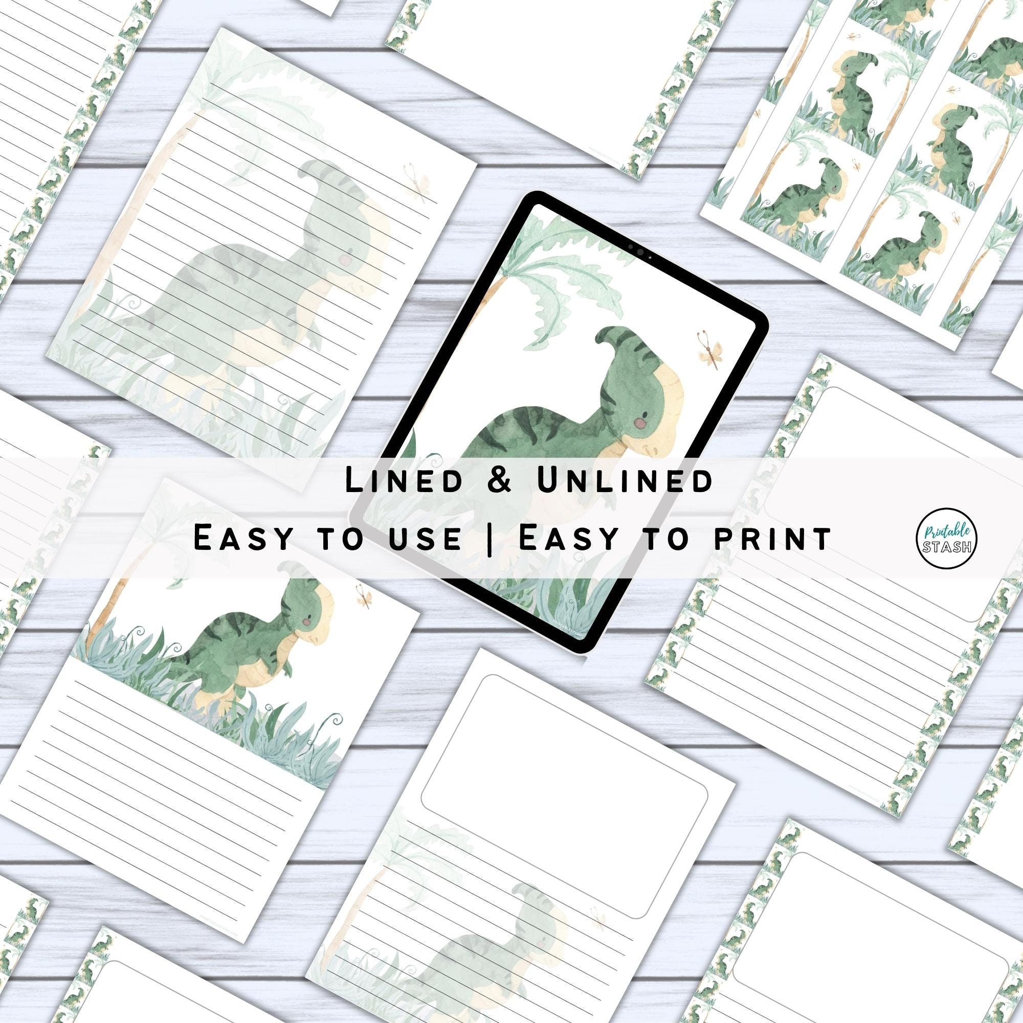 Printable Stationery Kids Dinosaur Stationery Set Cute Dino Bookmarks ...