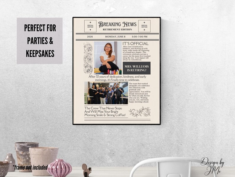 Editable Retirement Newspaper Gift Printable, Personalized Announcement ...