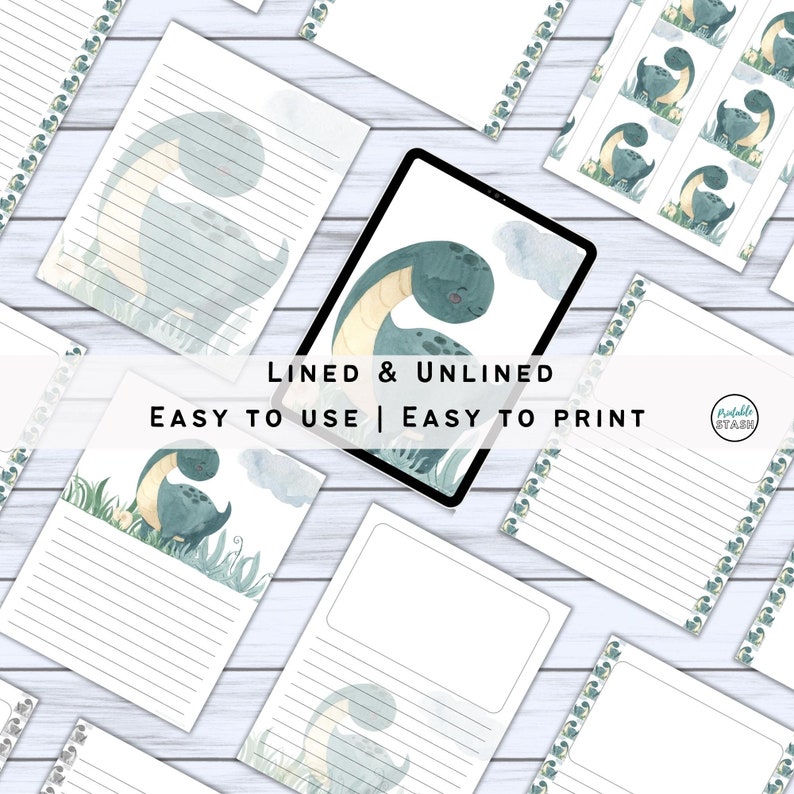 Printable Stationery Kids Dinosaur Stationery Set Cute Dino Bookmarks ...