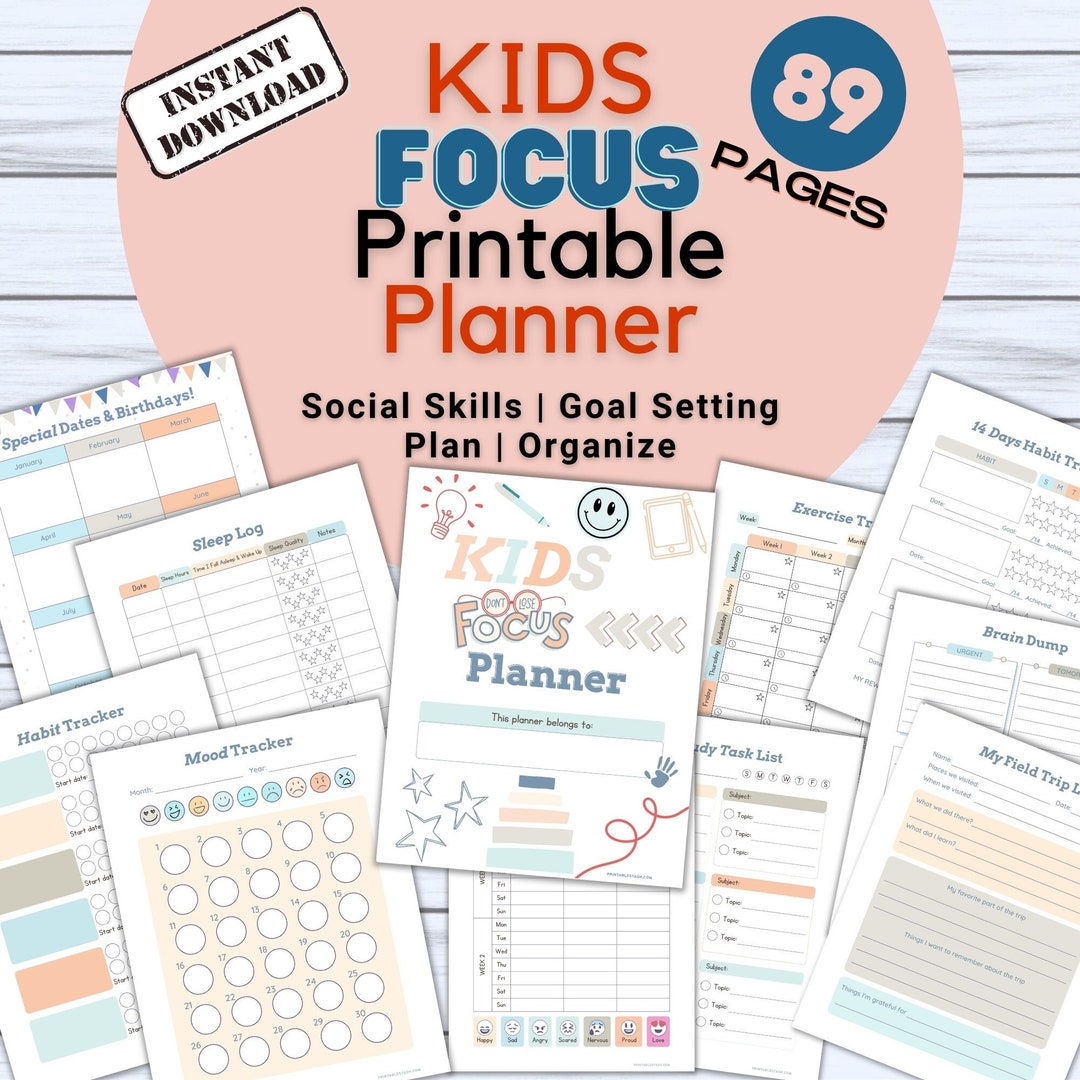 Printable Planner for Kids, Focus Organizer, Weekly Daily Planner, Self ...