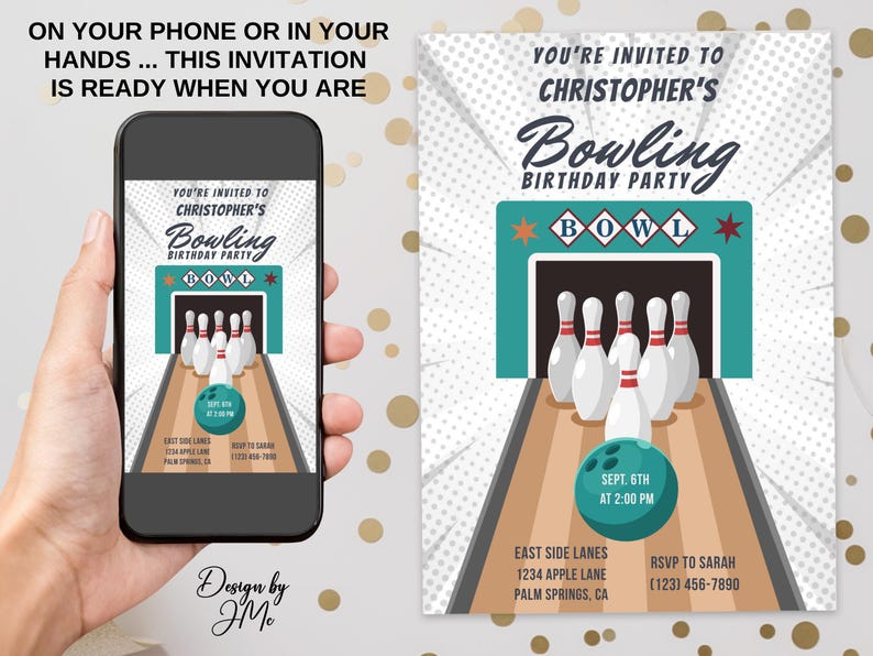 Editable Bowling Birthday Printable Digital Invitation, Custom Bowling ...