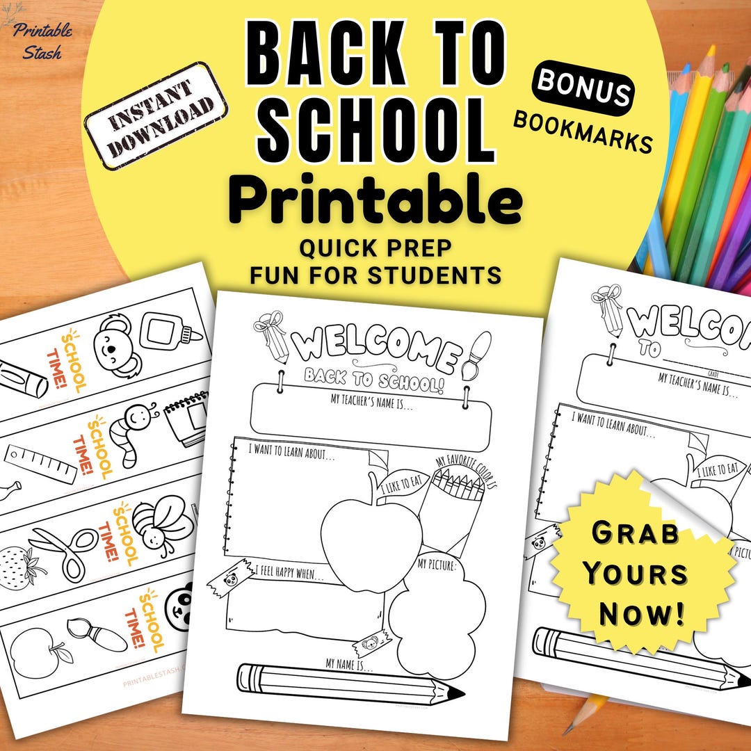 Welcome Back to School All About Me Instant Download, Bonus Coloring ...