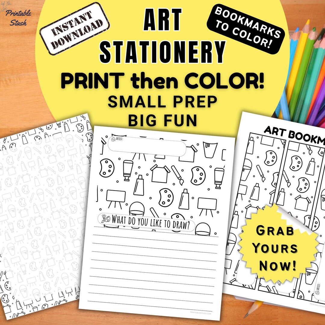 Printable Art Stationery Set for Kids, Coloring Bookmarks, Writing ...