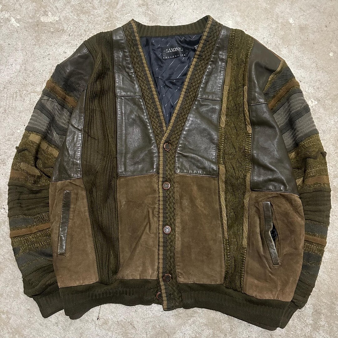 Vintage 90’s Saxony Earthtone Coogi Style 3D Knit Cardigan Sweater ...