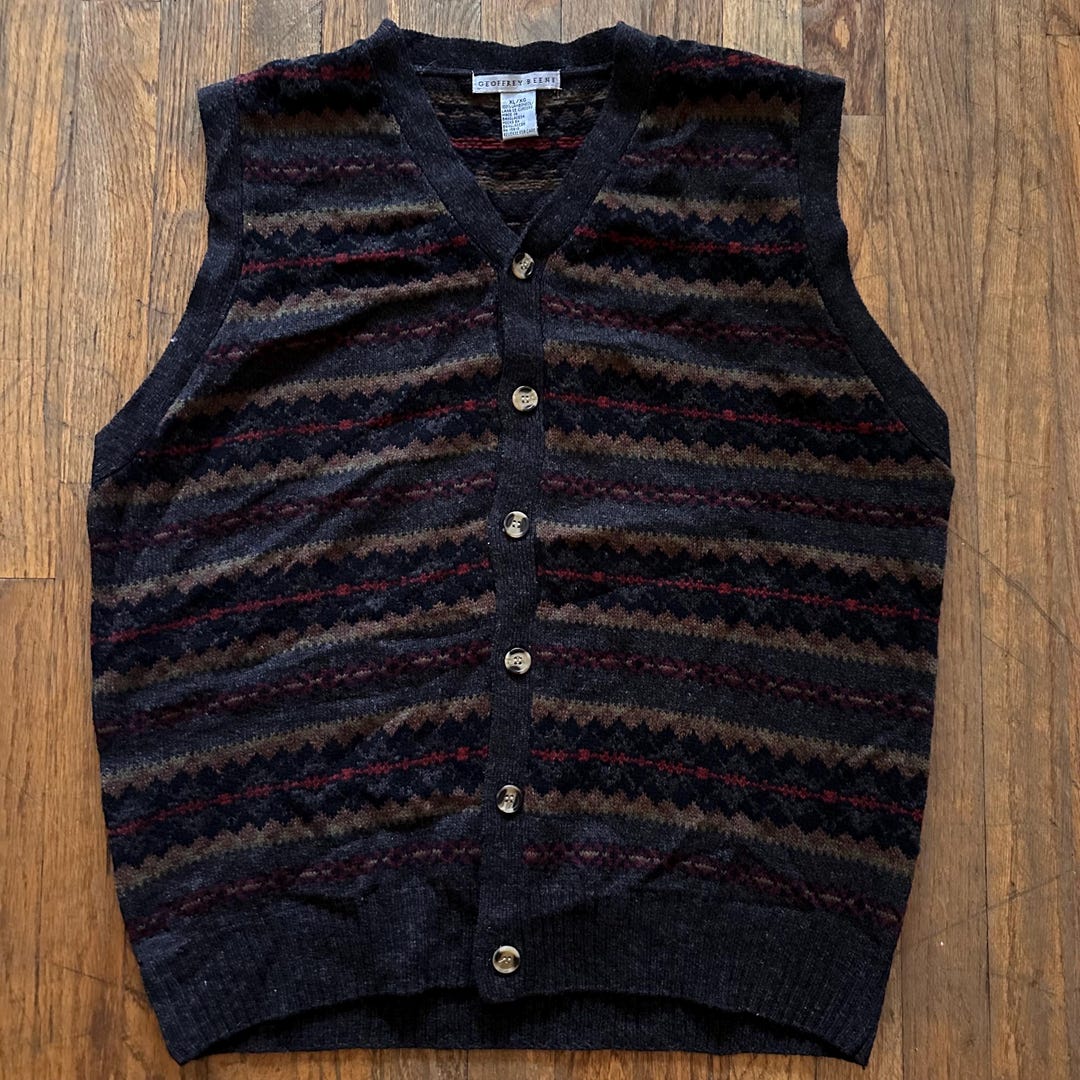 Vintage 90s Geoffrey Beene Lambswool Abstract Knitted Button up ...