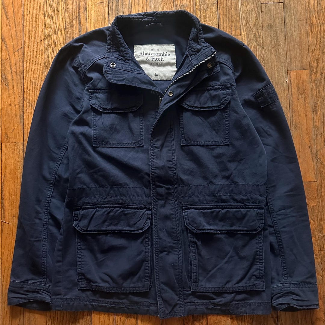 Vintage 2000’s Abercrombie & Fitch Jacket Mens Medium Navy Blue Field Utility Full Zip Army ...