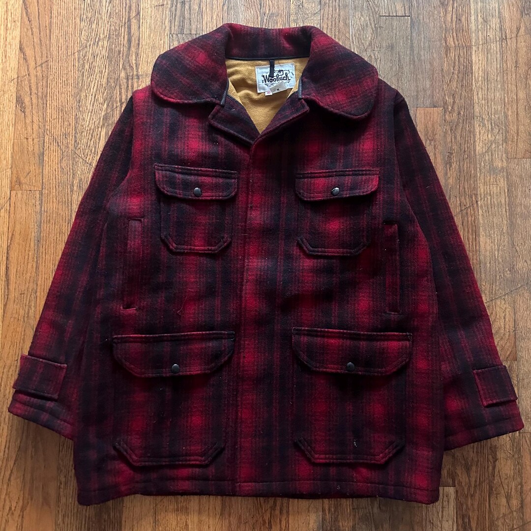 Vintage 60s Woolrich Mackinaw Buffalo Wool Red Plaid Hunting Jacket Coat Mens Size Large 42 ...