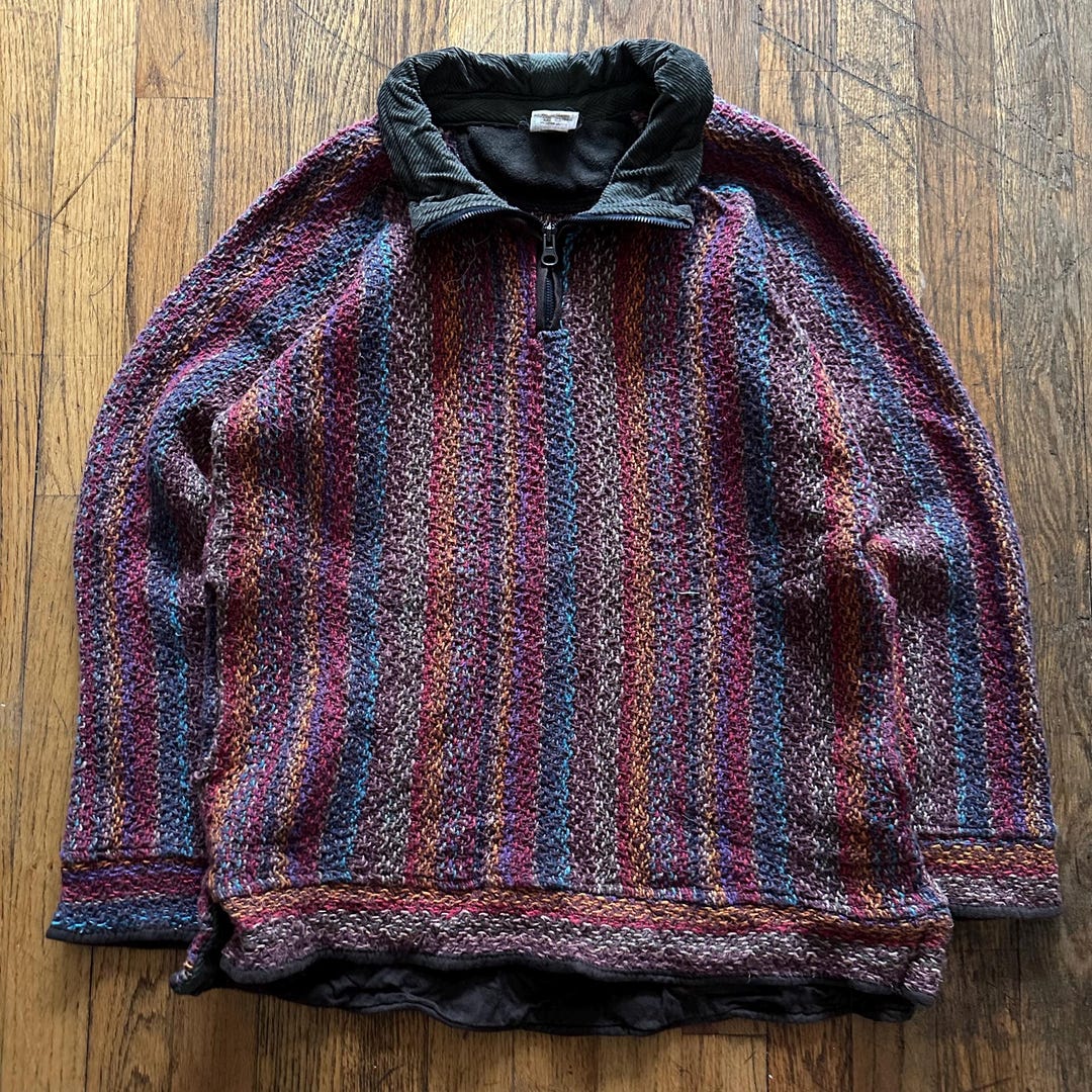 Vintage 90s Nepal Mulitcolor Abstract Geometric Baja Boho Quarterzip ...