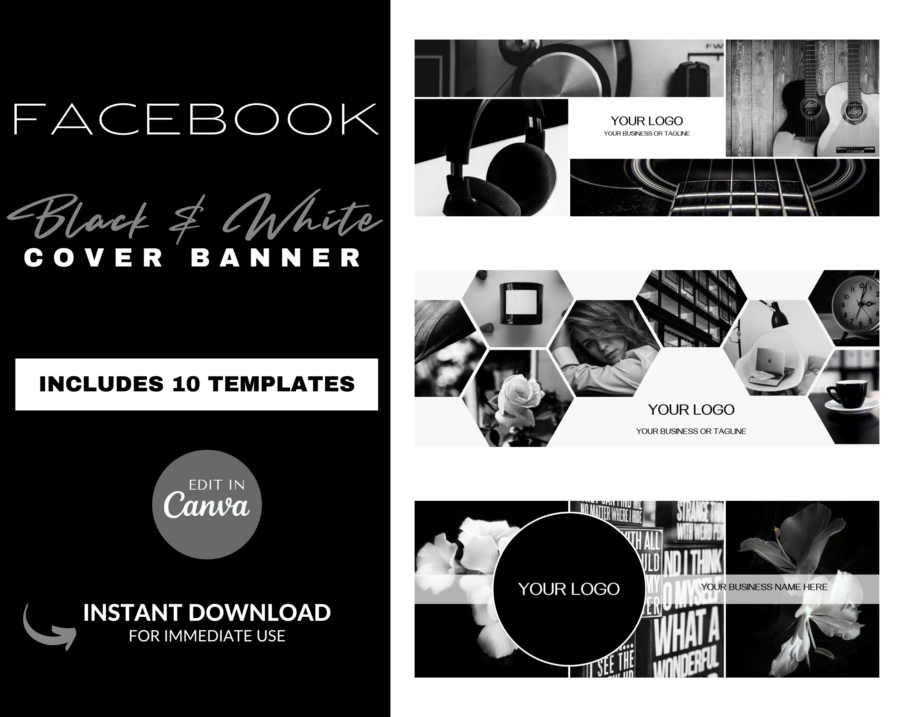 Facebook Cover Banner • 10 Black & White Facebook Cover Templates ...
