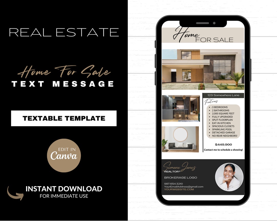 Real Estate for Sale Textable Card • Real Estate Text Message Template ...