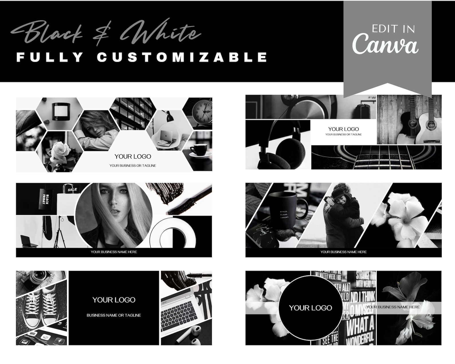 Facebook Cover Banner • 10 Black & White Facebook Cover Templates ...