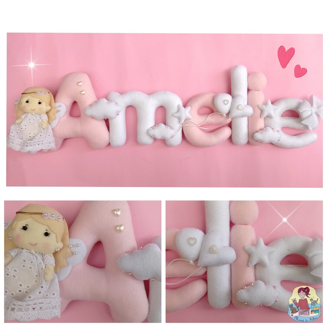 Baby Decoration With Name, Angel, Wall Decor, Felt, Nursery Decor, Girl ...