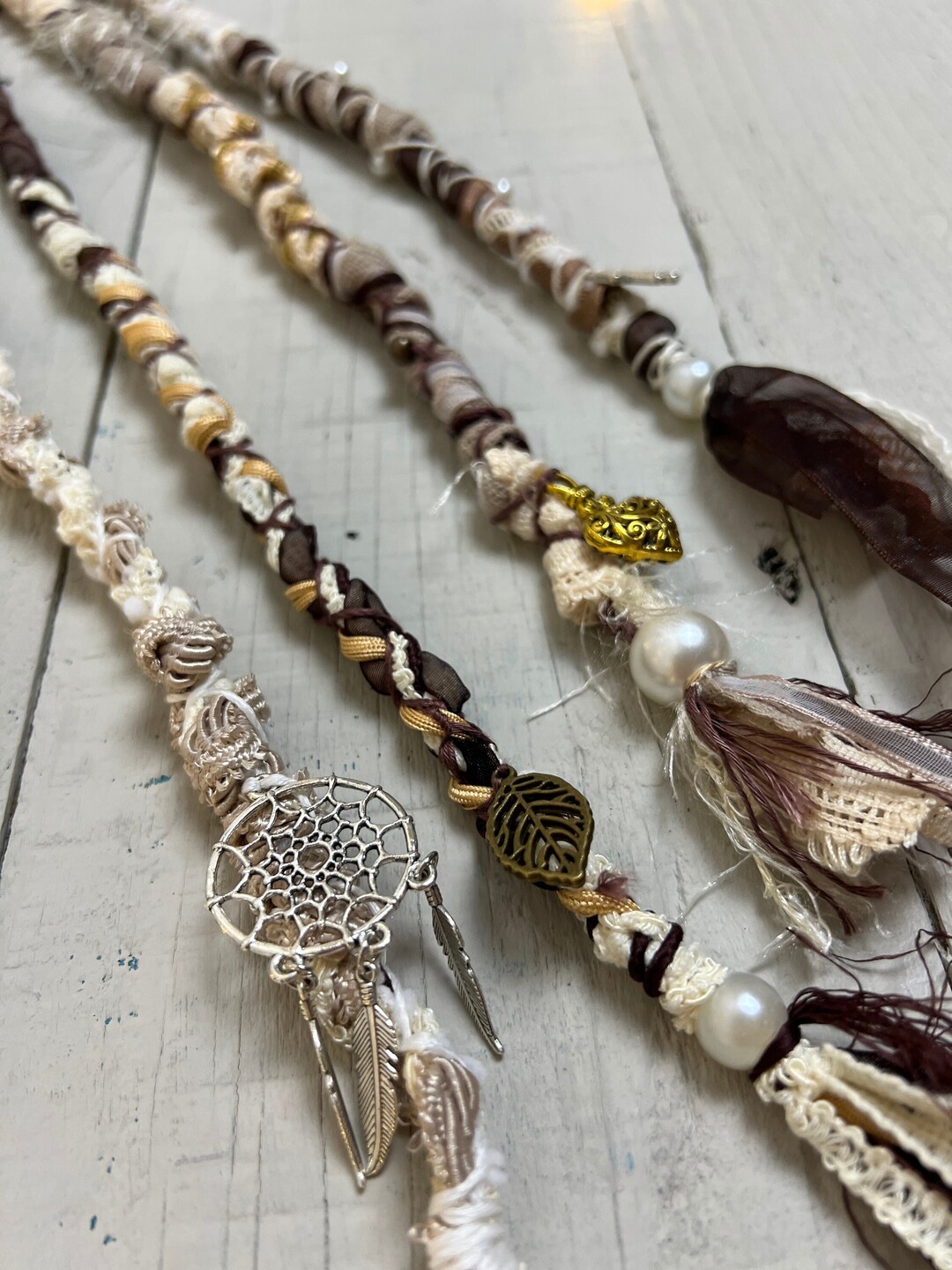 Boho Hippie Hair Dread Wrap Extension Brown Gold Beige White Colors ...