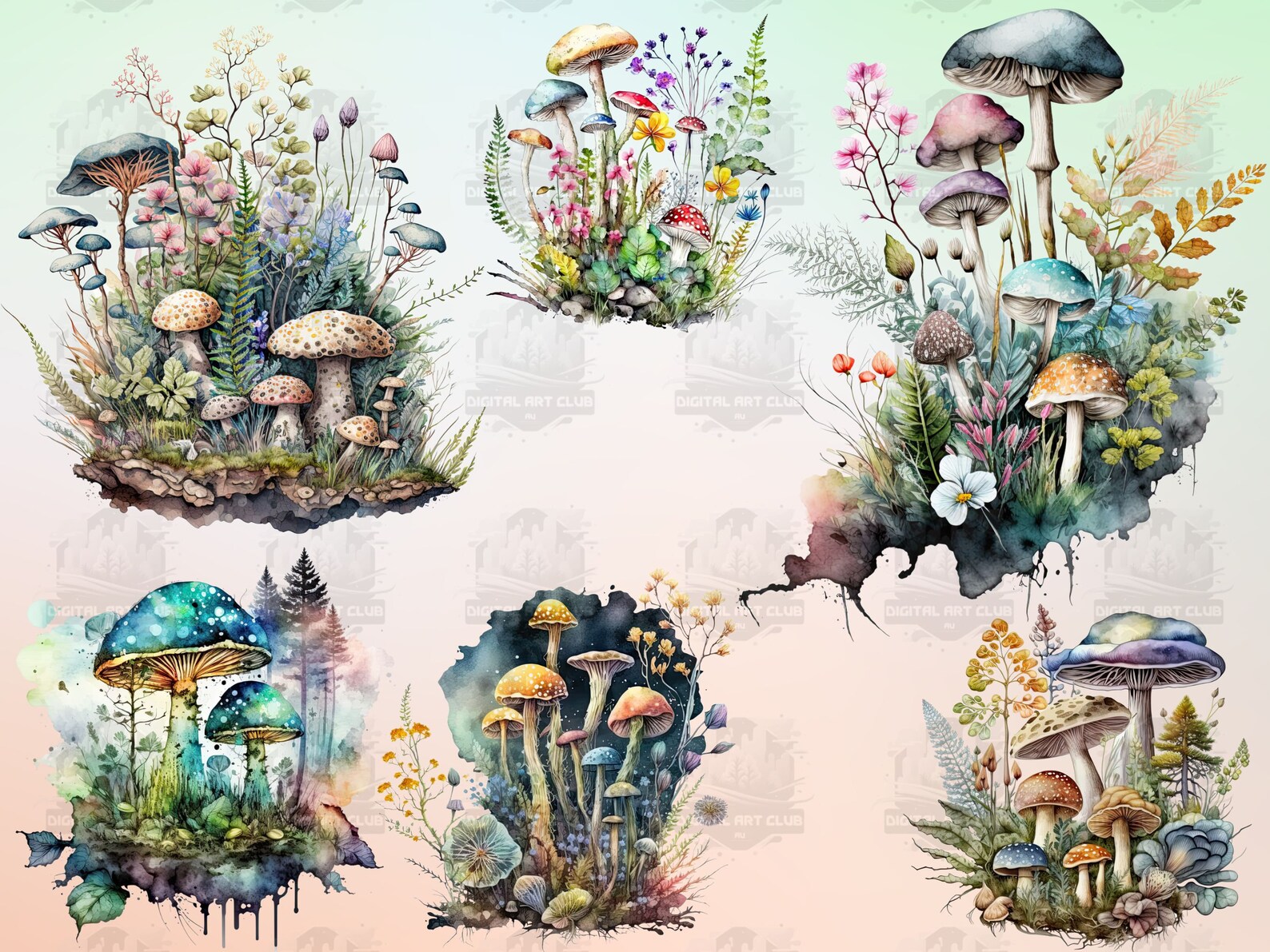 27 Watercolor Forest Mushrooms Clipart | Floral, Magic, Nature, Fantasy ...