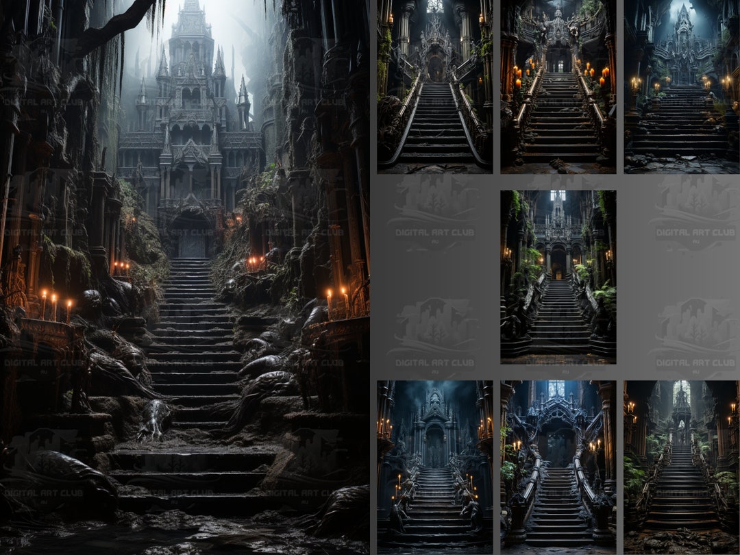 8 Dark Gothic Staircase Backdrops Overlays | Overlays for Photoshop ...