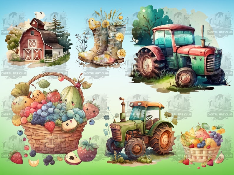 28 Watercolor Farm Animals Clipart Cute Fun Adorable - Etsy