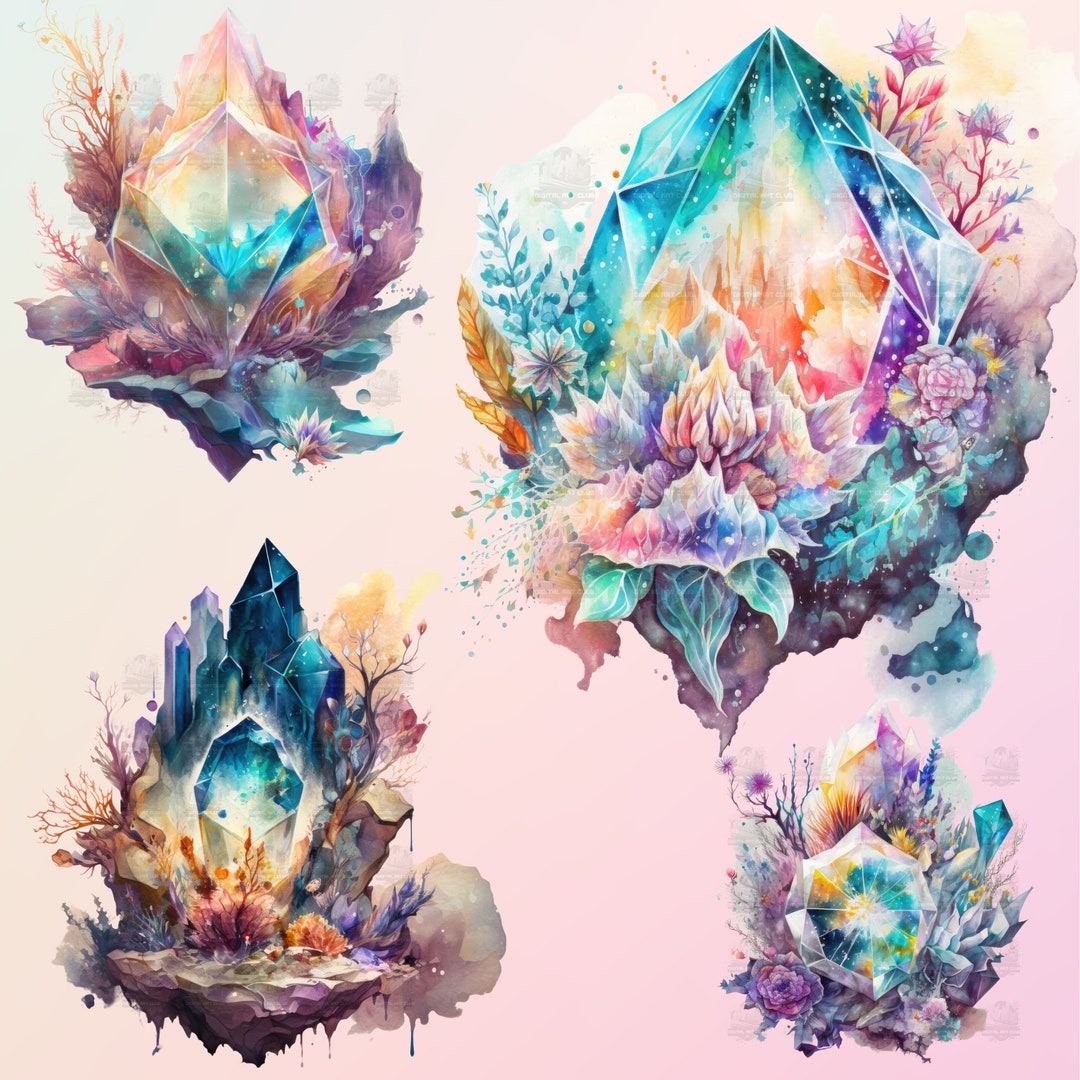 30 Pastel Fantasy Crystal Clipart | Digital PNG Clip Art, 300 DPI ...