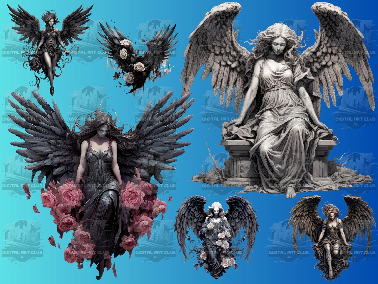 24 Watercolor Fallen Angel Clipart | Dark Fantasy, Gothic | Digital PNG ...