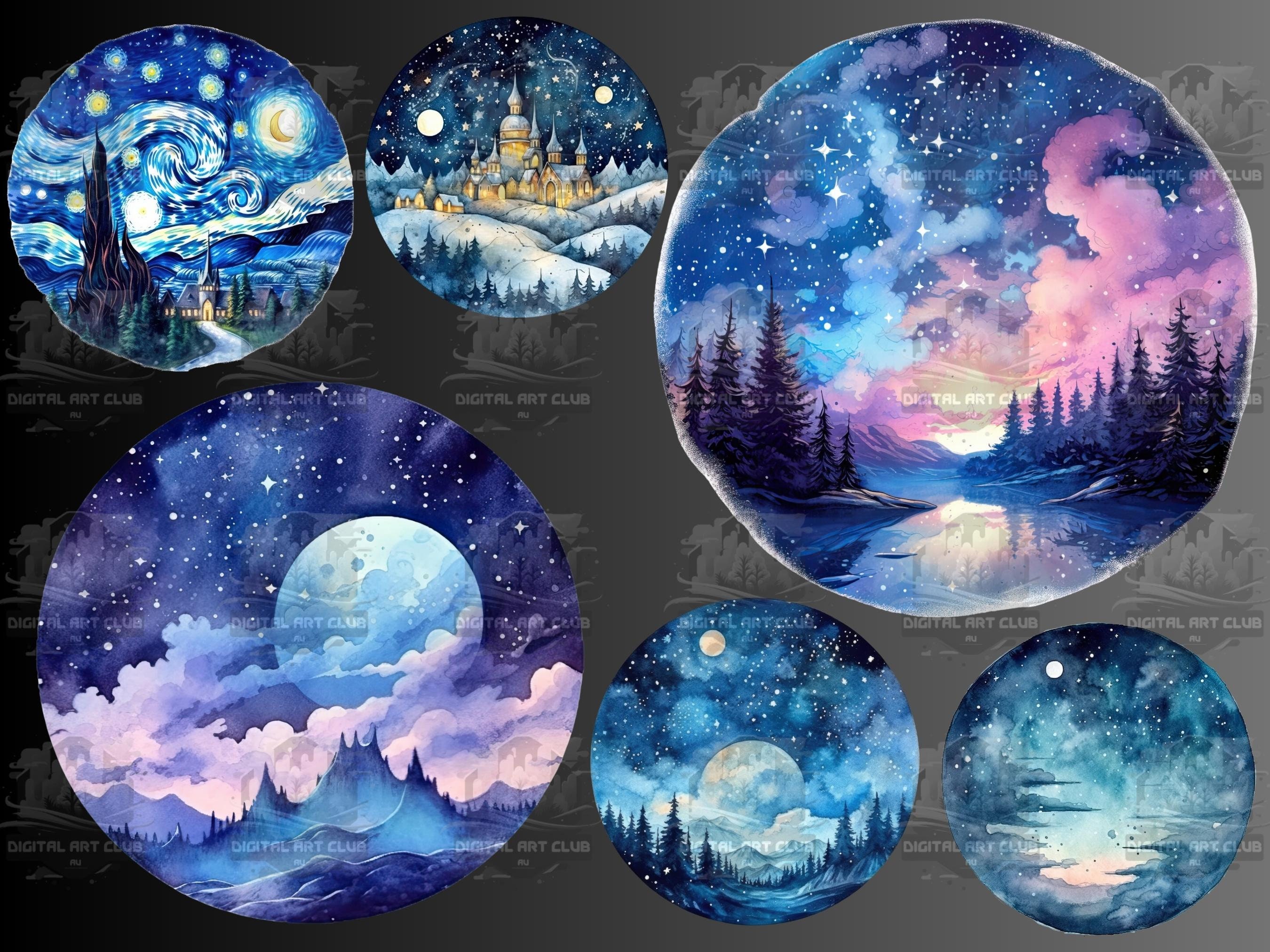 28 Watercolor Starry Nightscape Clipart | Fantasy,galaxy | Digital PNG ...
