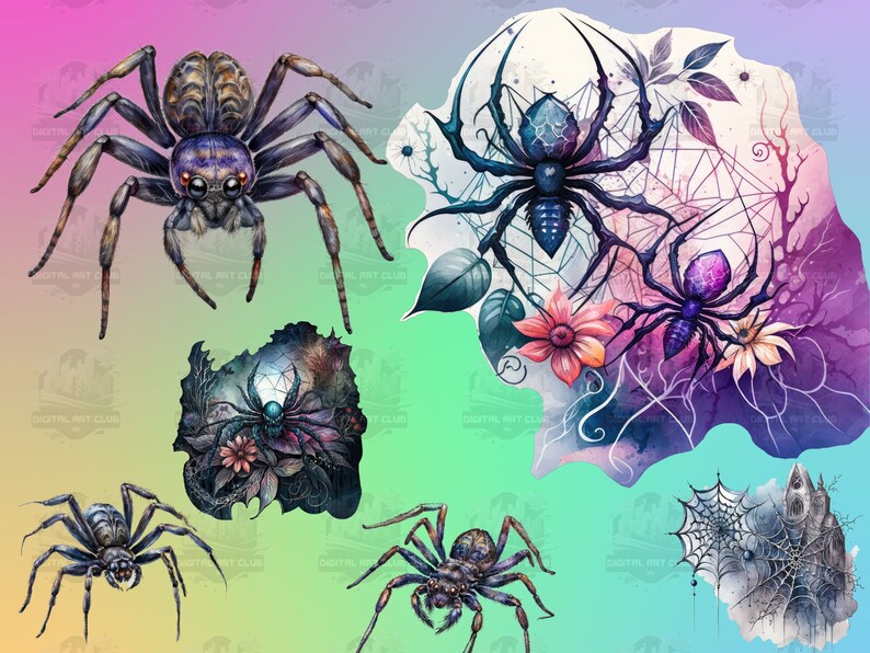 30 Watercolor Gothic Spider Clipart | Floral, Dark Fantasy, Mystical ...