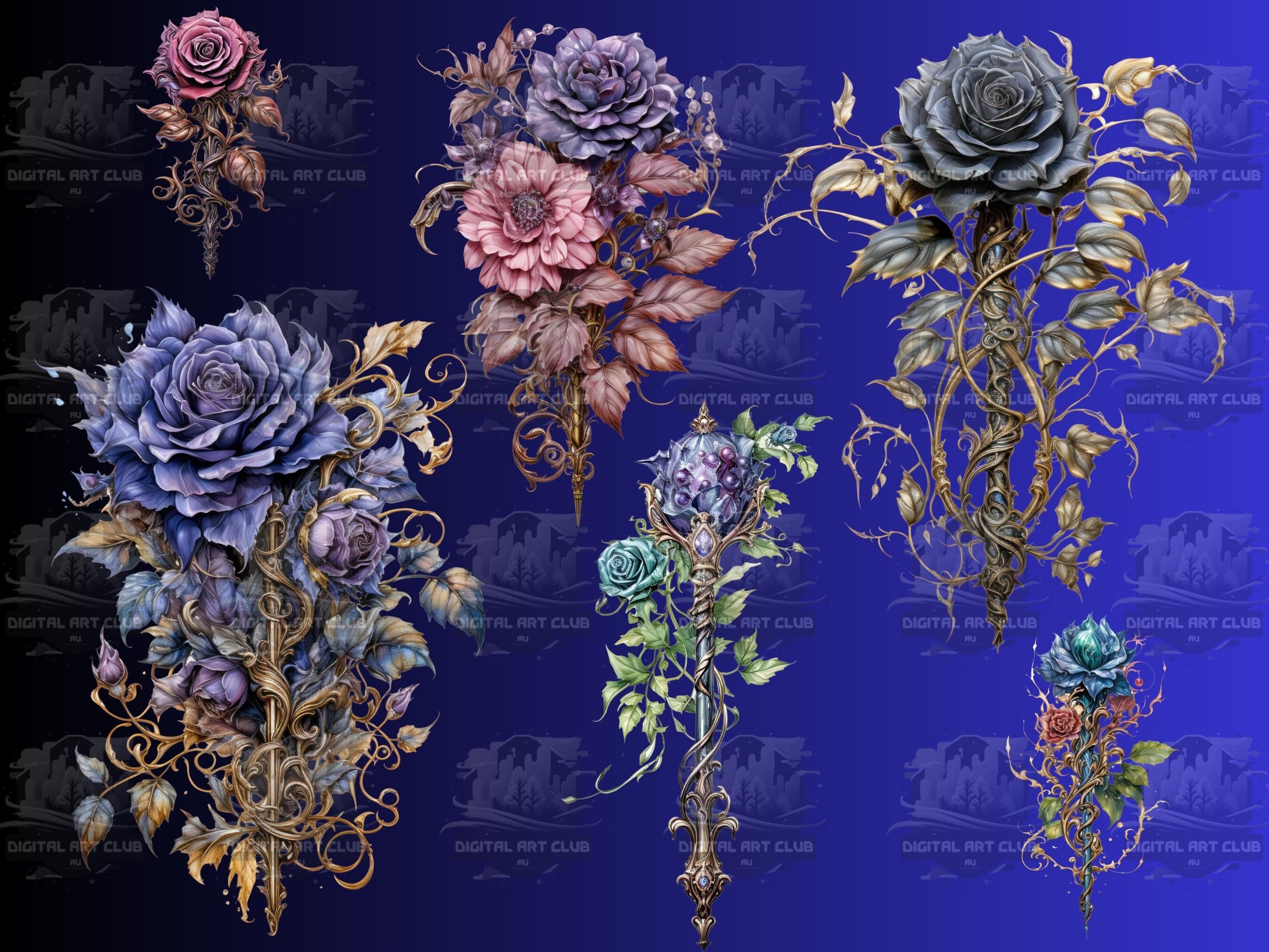 28 Watercolor Magic Staff Clipart | Fantasy, Floral, Mystical | PNG ...