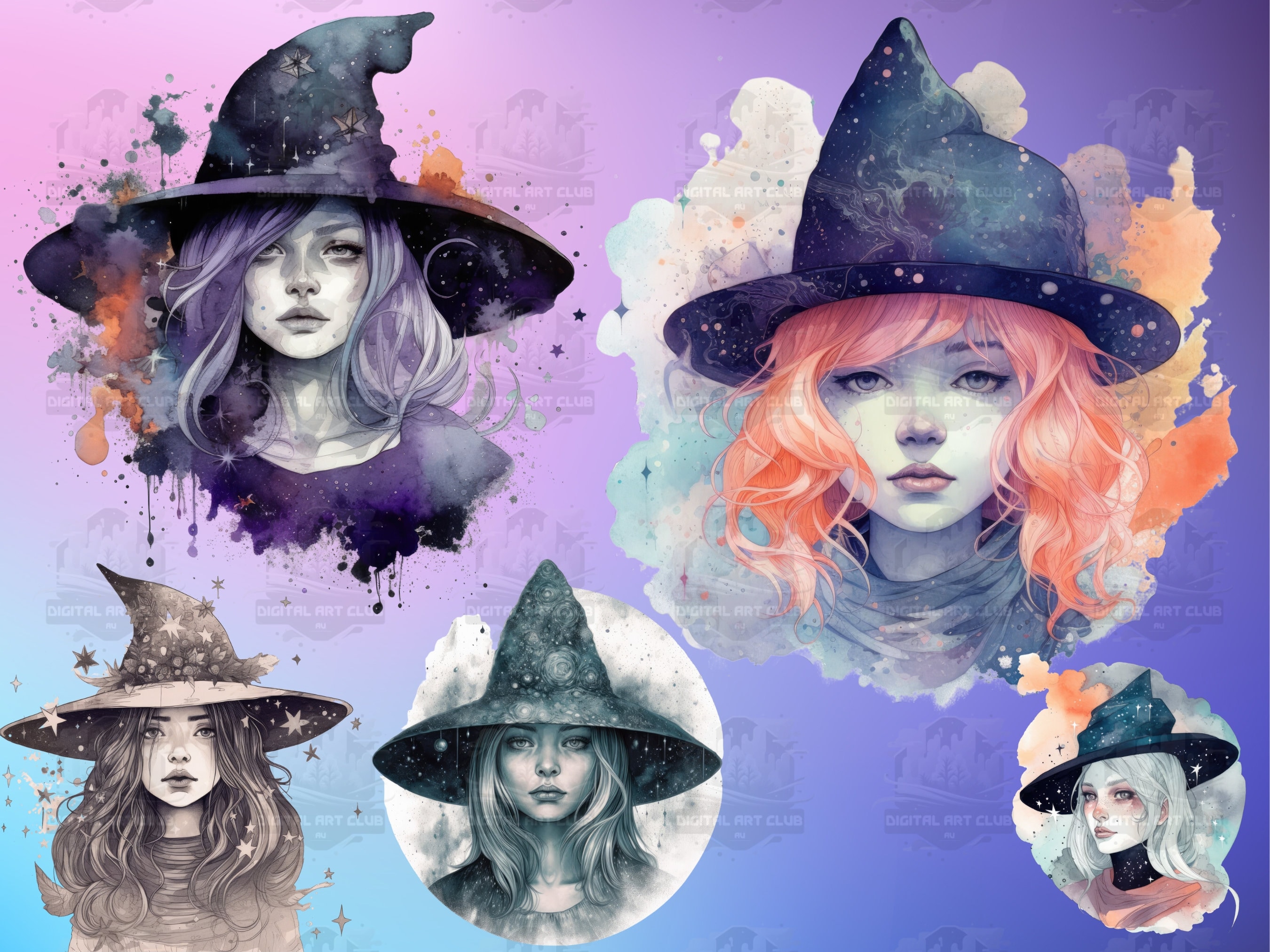 29 Watercolor Ethereal Witch Clipart Floral, Fantasy Digital PNG Clip ...