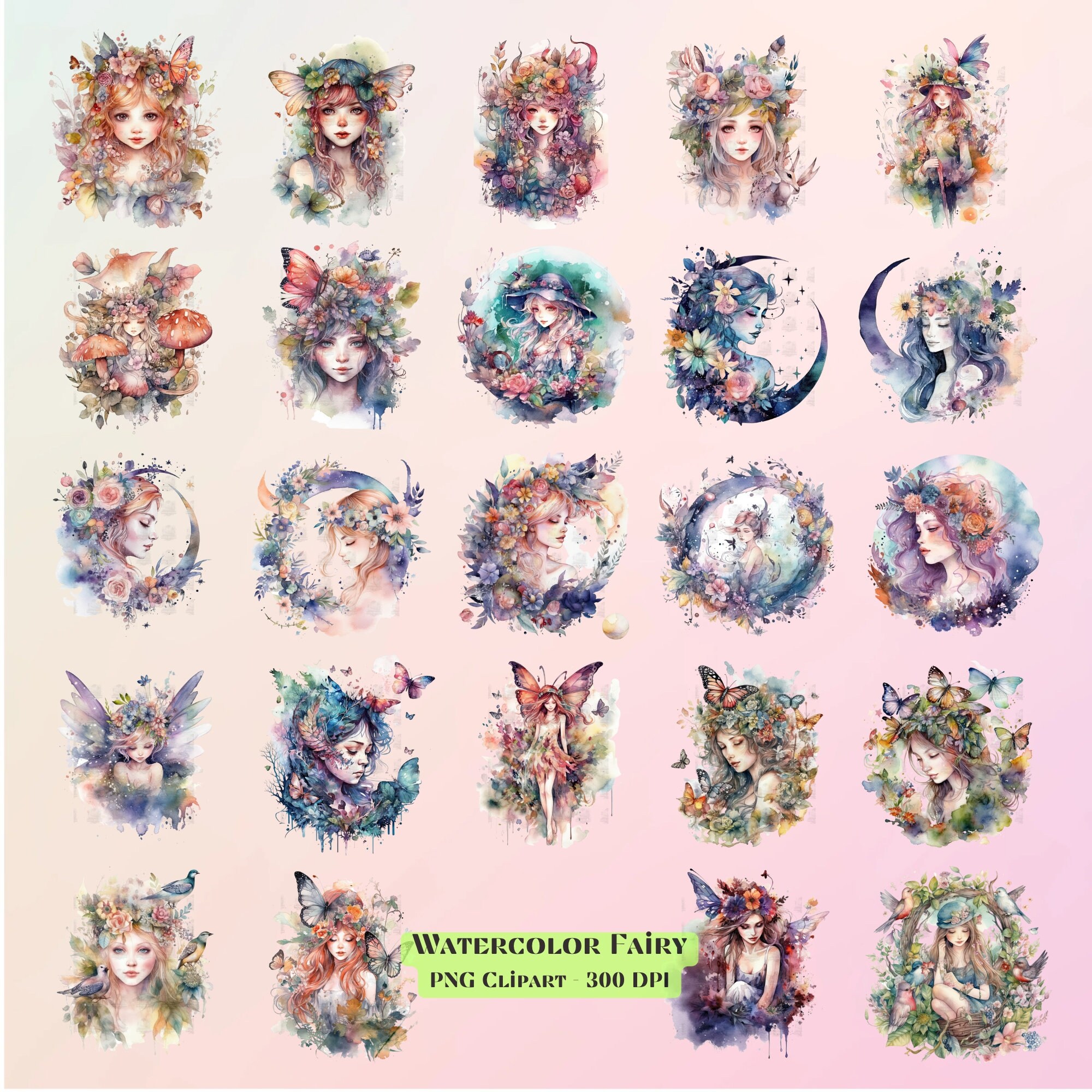 24 Watercolor Fantasy Fairy Clipart | Floral, Surreal, Dreamlike ...