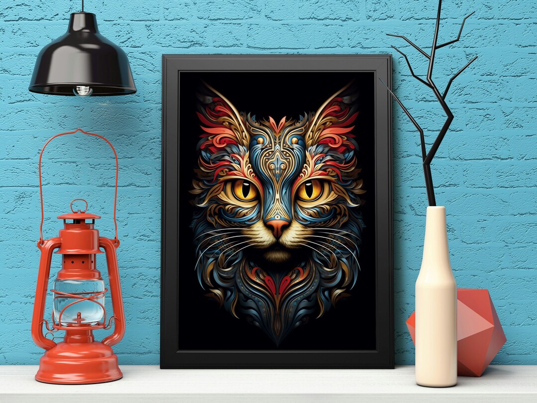 Dark Fantasy Katze V3 | Digitaler Kunstdruck, Wandkunst, KI-generiert ...